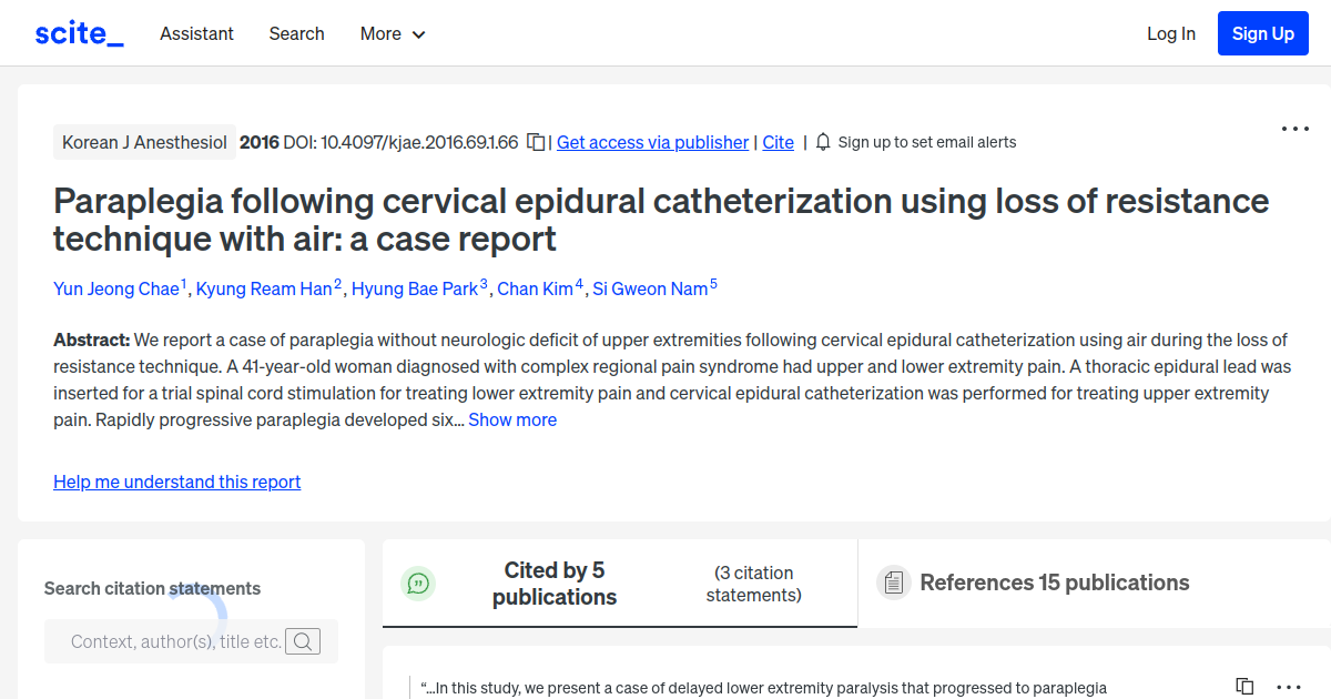 Paraplegia following cervical epidural catheterization using loss of ...