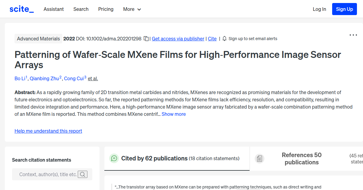 Patterning of Wafer‐Scale MXene Films for High‐Performance Image Sensor ...