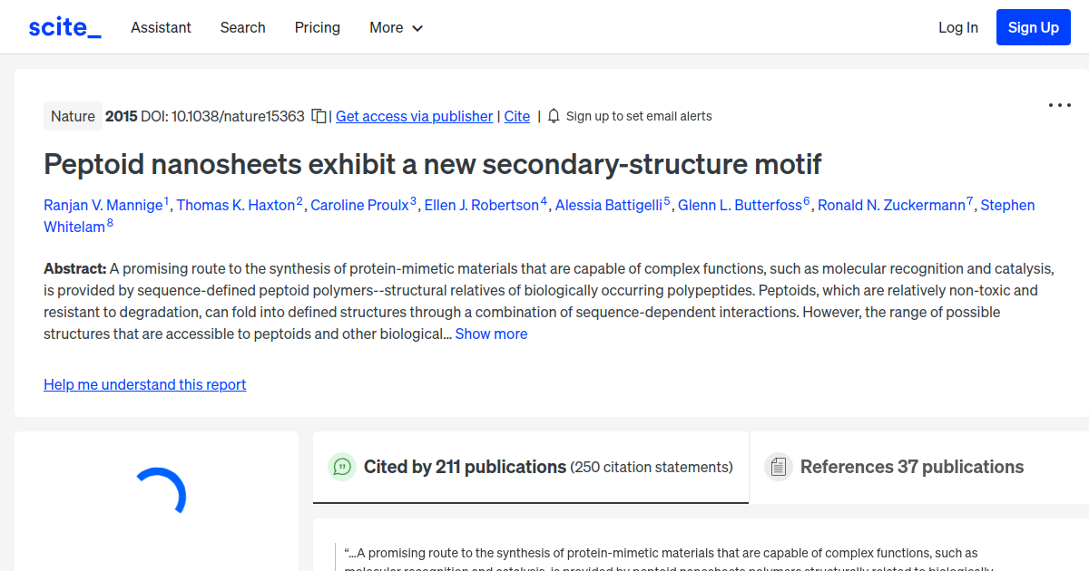 Peptoid nanosheets exhibit a new secondary-structure motif - [scite report]