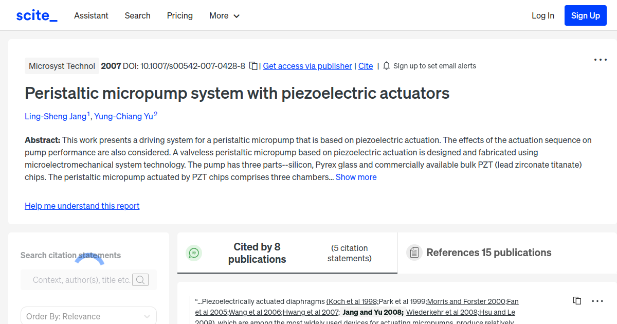 Peristaltic micropump system with piezoelectric actuators - [scite report]