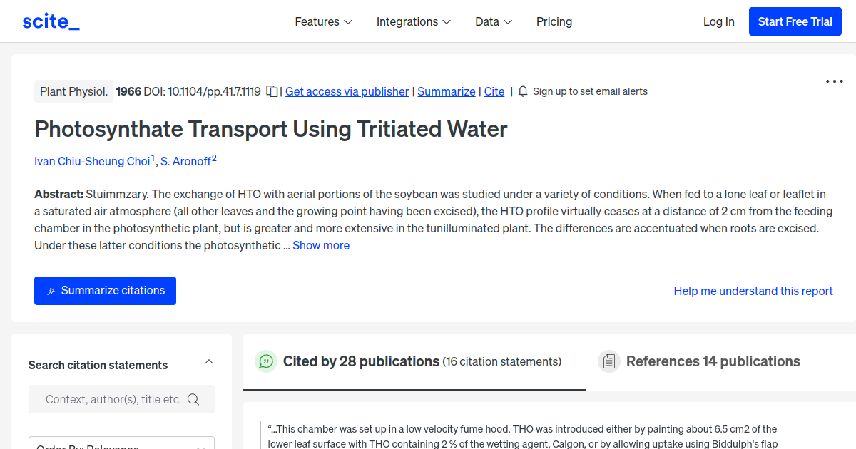 Photosynthate Transport Using Tritiated Water - [scite report]