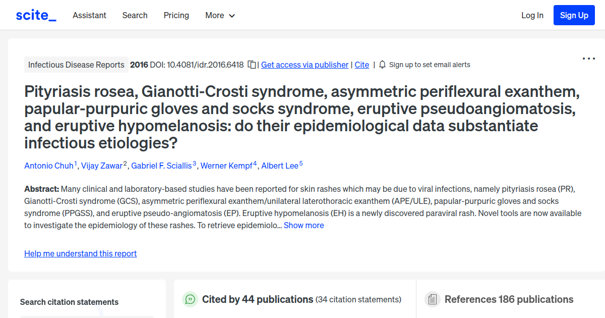 Pityriasis rosea, Gianotti-Crosti syndrome, asymmetric periflexural ...