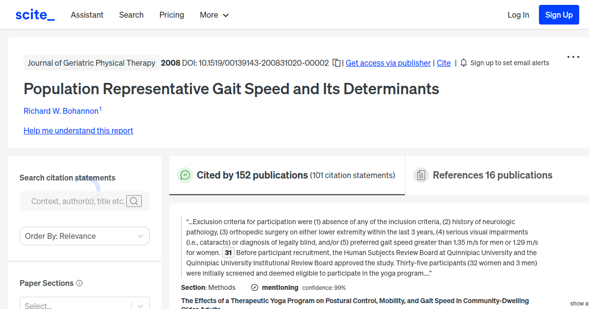 Population Representative Gait Speed and Its Determinants - [scite report]