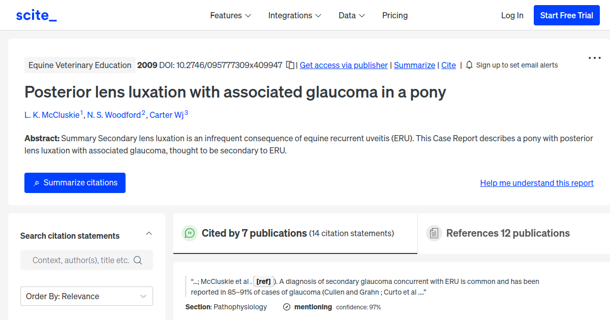 Posterior lens luxation with associated glaucoma in a pony - [scite report]