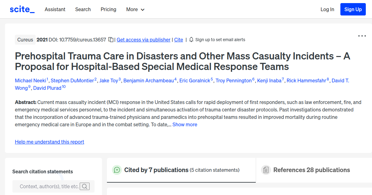 Prehospital Trauma Care in Disasters and Other Mass Casualty Incidents ...