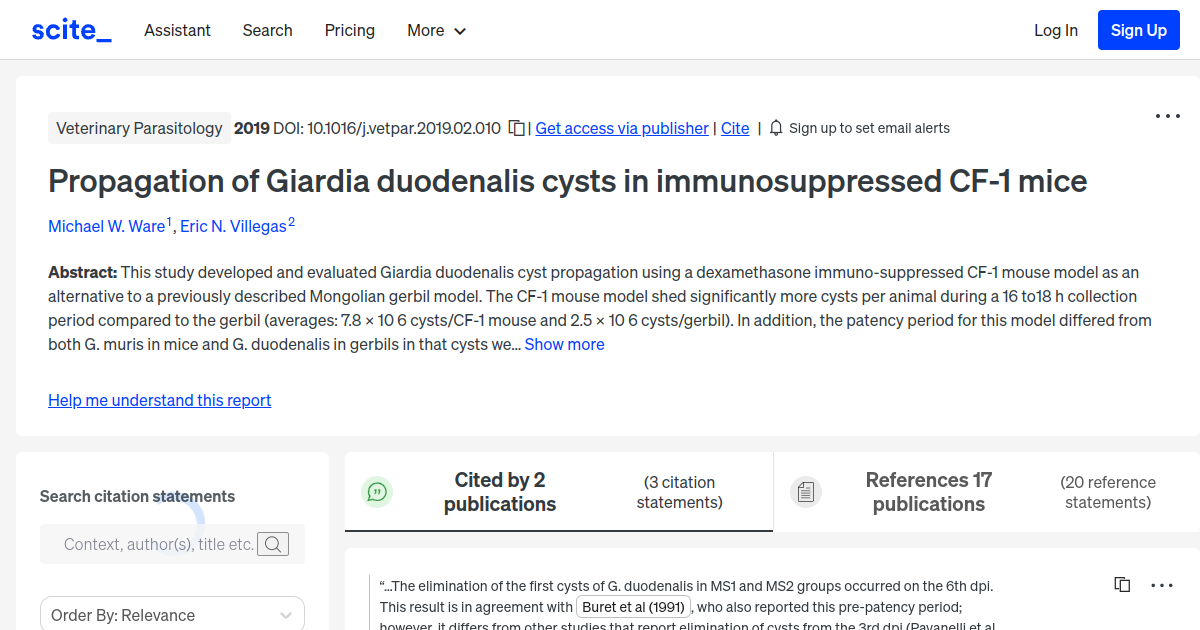 Propagation of Giardia duodenalis cysts in immunosuppressed CF-1 mice ...
