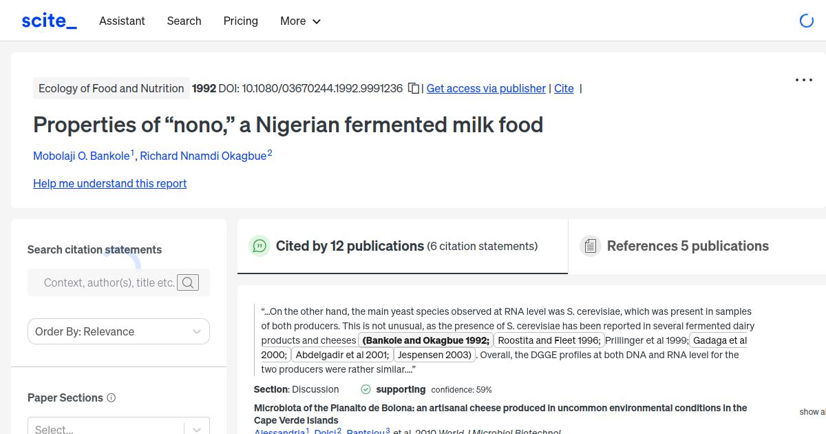 Properties of “nono,” a Nigerian fermented milk food - [scite report]