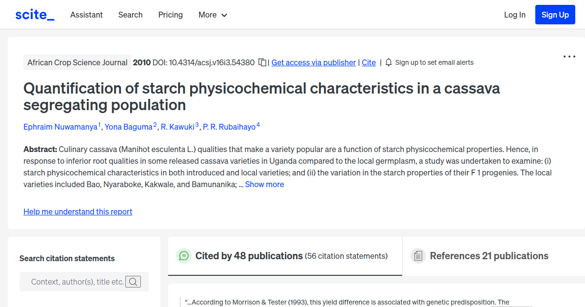 Quantification of starch physicochemical characteristics in a cassava ...