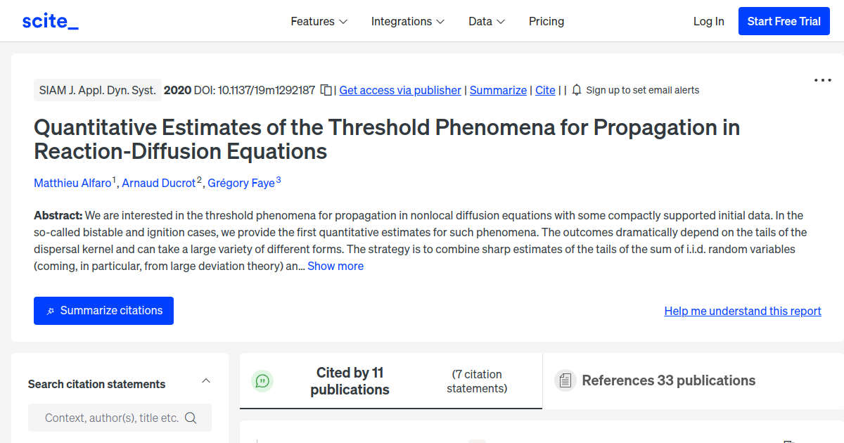 Quantitative Estimates of the Threshold Phenomena for Propagation in ...