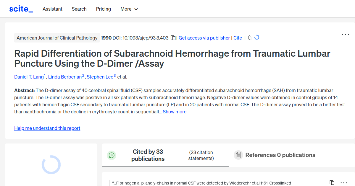 Rapid Differentiation of Subarachnoid Hemorrhage from Traumatic Lumbar ...