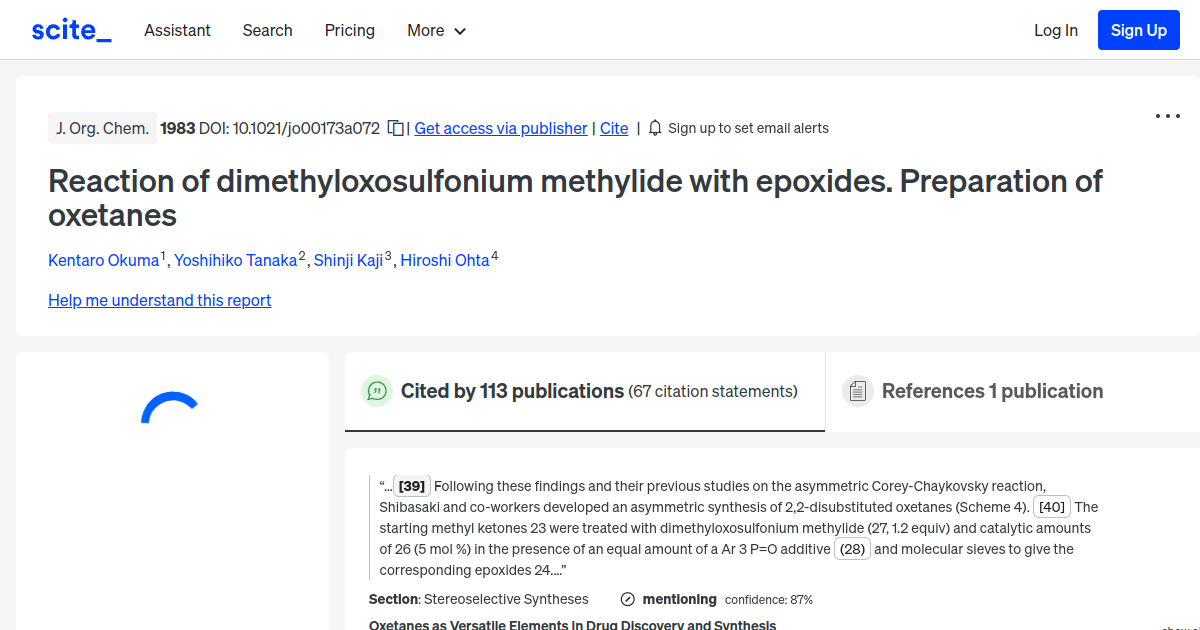 Reaction of dimethyloxosulfonium methylide with epoxides. Preparation ...