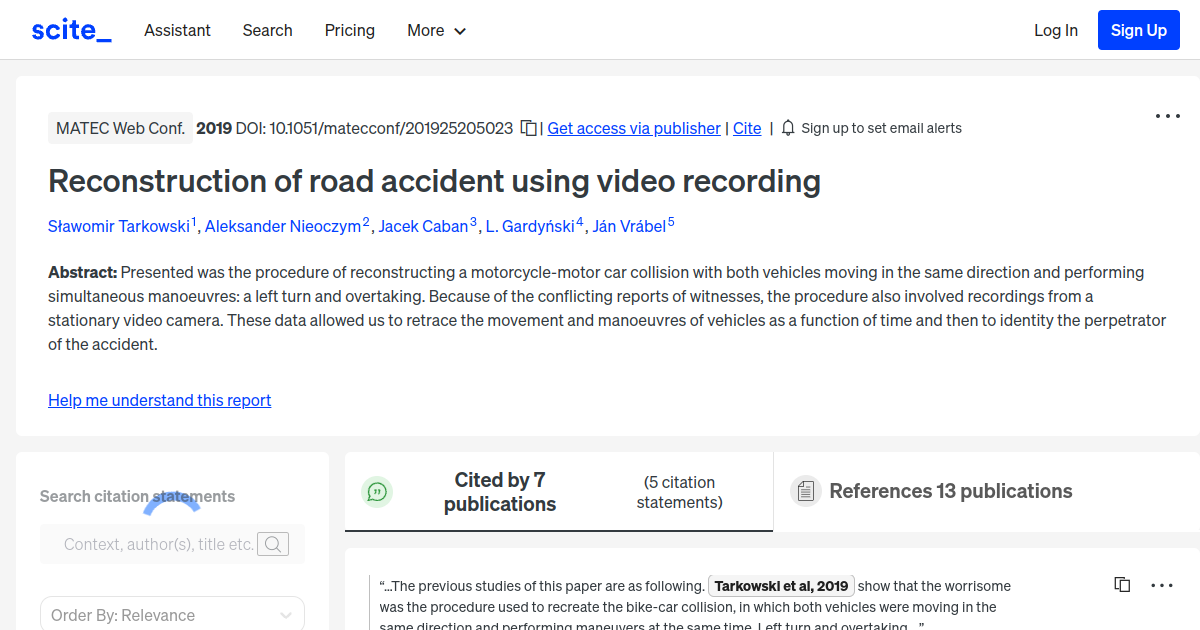 Reconstruction of road accident using video recording - [scite report]