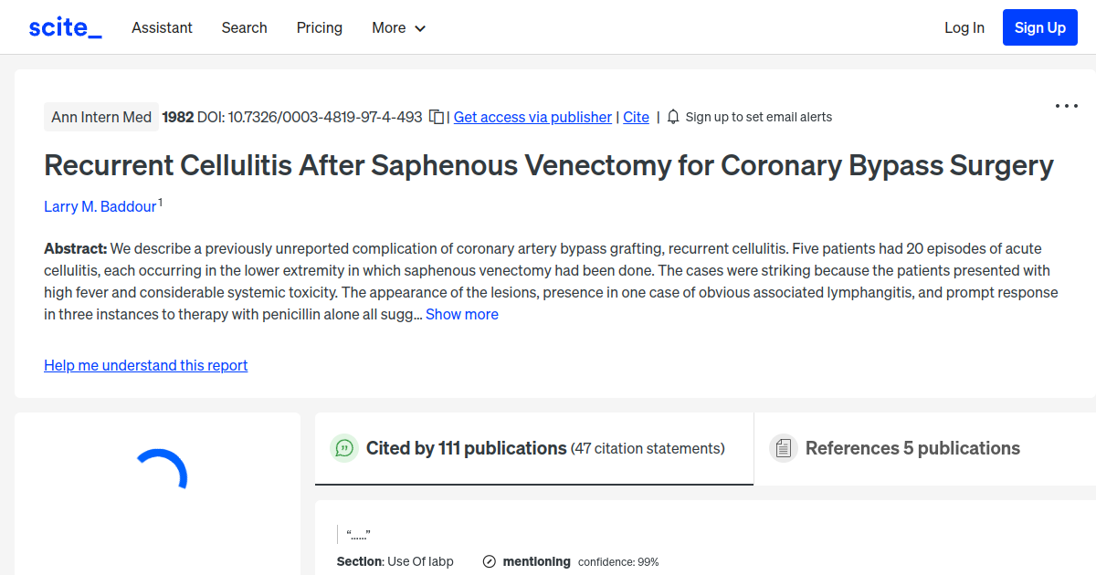 Recurrent Cellulitis After Saphenous Venectomy for Coronary Bypass ...