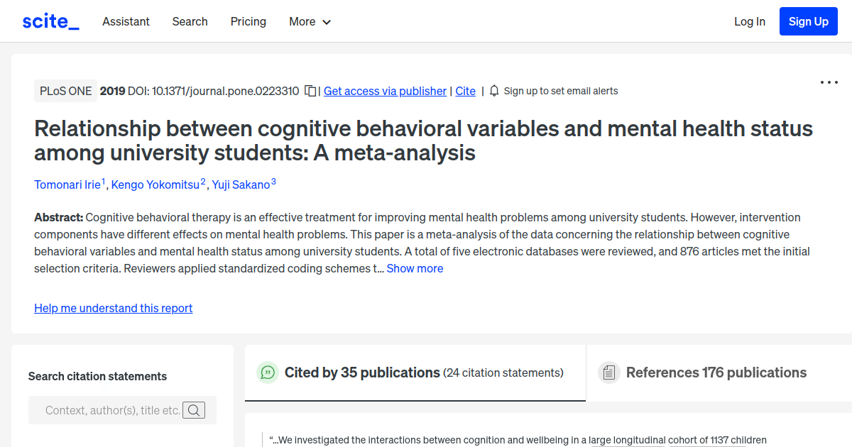 Relationship between cognitive behavioral variables and mental health ...