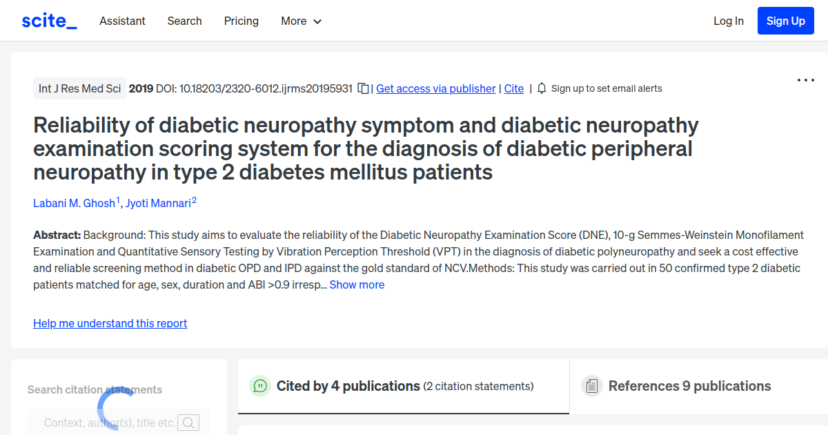 Reliability of diabetic neuropathy symptom and diabetic neuropathy ...
