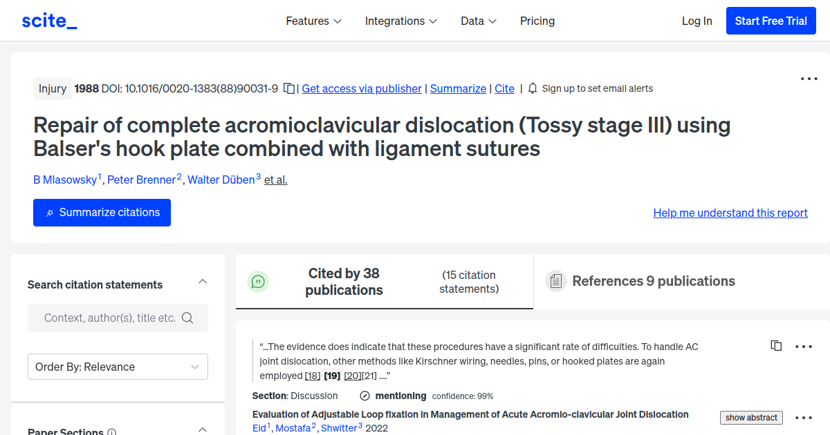 Repair of complete acromioclavicular dislocation (Tossy stage III ...