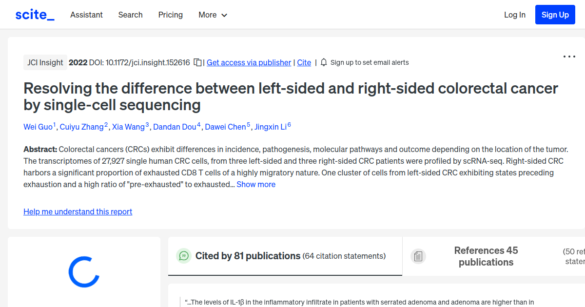 [citation report] Resolving the difference between left-sided and right ...