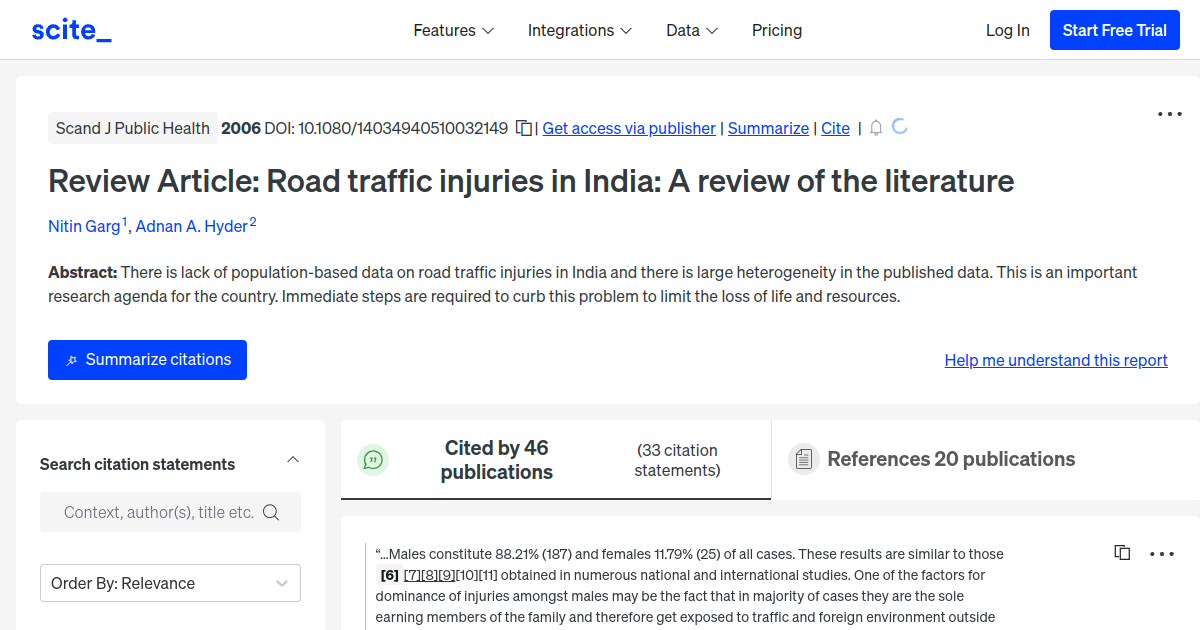 Review Article: Road traffic injuries in India: A review of the literature