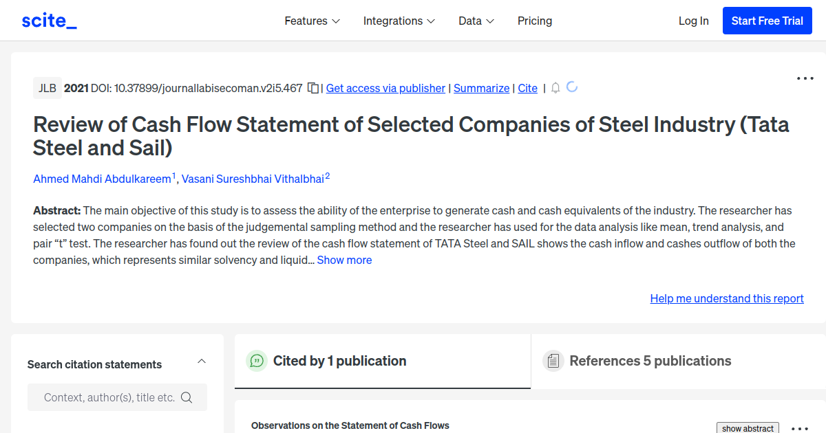 Review of Cash Flow Statement of Selected Companies of Steel Industry ...