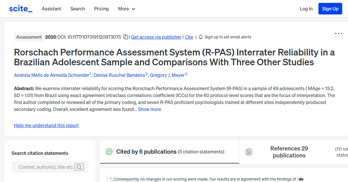 Rorschach Performance Assessment System (R-PAS) Interrater Reliability ...