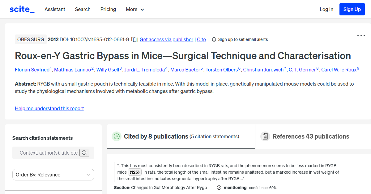 [citation report] Roux-en-Y Gastric Bypass in Mice—Surgical Technique ...