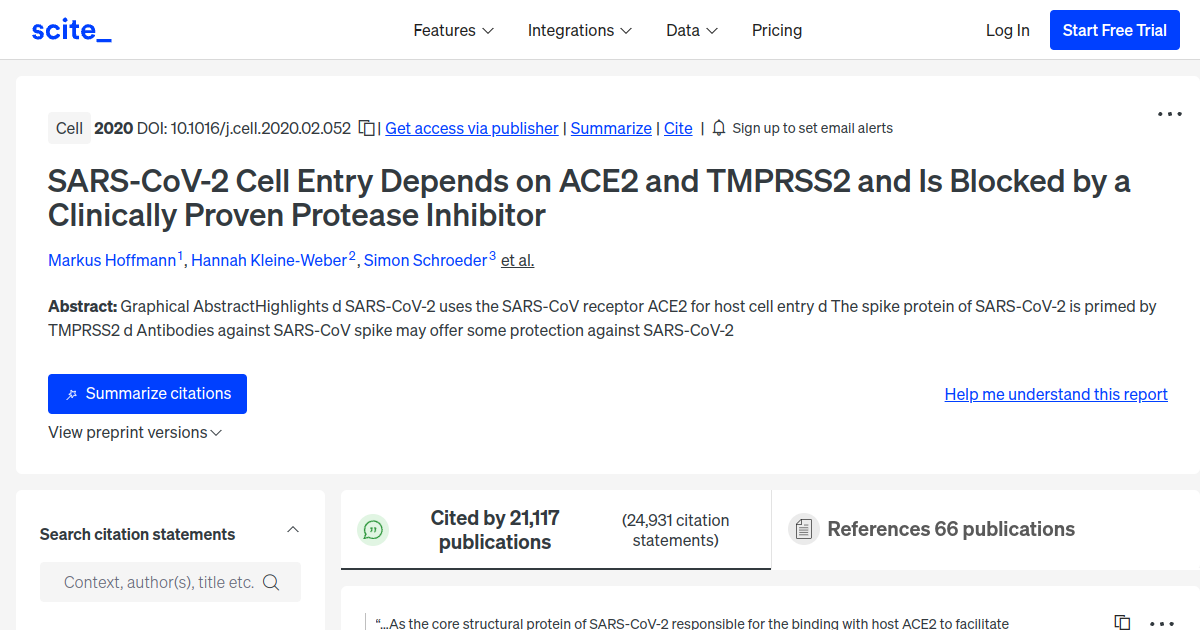 SARS-CoV-2 Cell Entry Depends on ACE2 and TMPRSS2 and Is Blocked by a ...