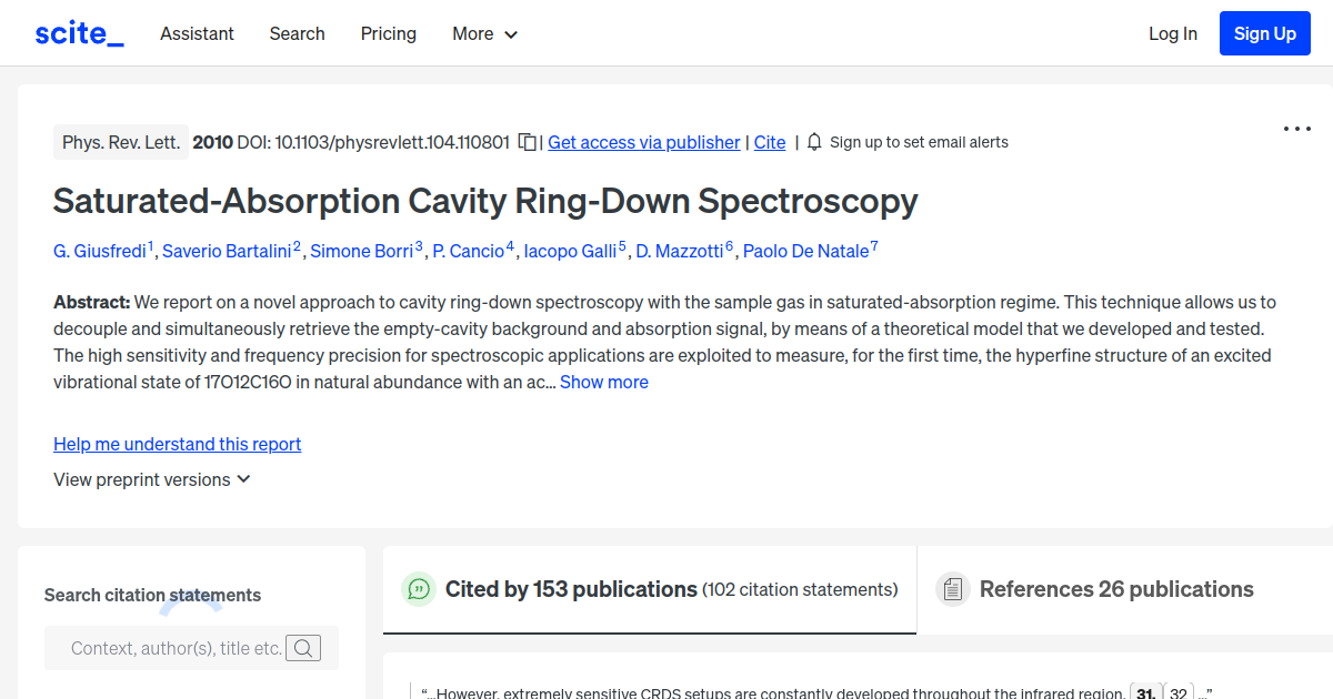 Saturated-Absorption Cavity Ring-Down Spectroscopy - [scite report]