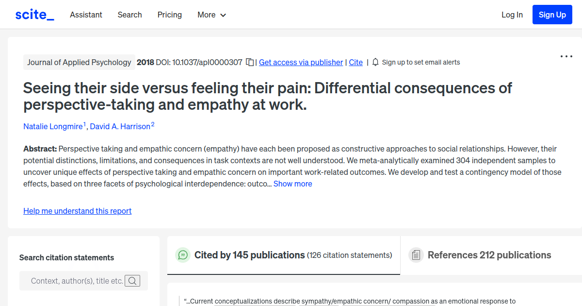 Seeing their side versus feeling their pain: Differential consequences ...