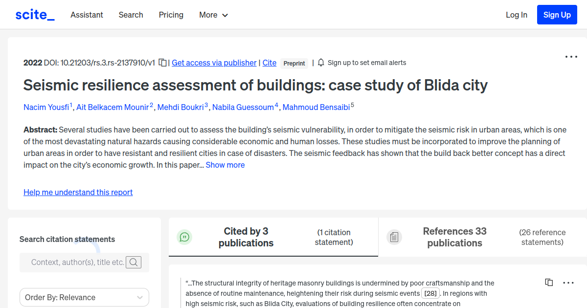 Seismic resilience assessment of buildings: case study of Blida city ...