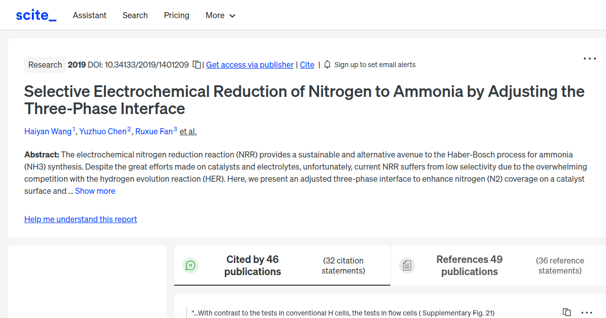 Selective Electrochemical Reduction of Nitrogen to Ammonia by Adjusting ...