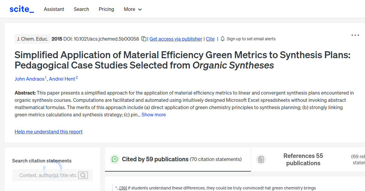 Simplified Application of Material Efficiency Green Metrics to ...