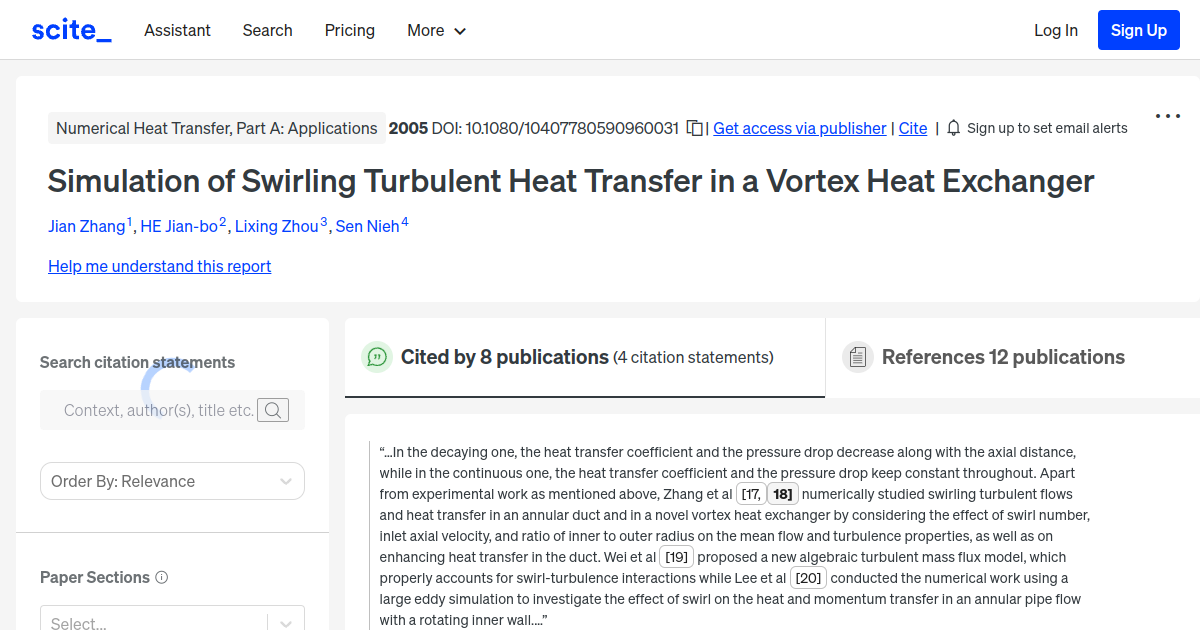 Simulation of Swirling Turbulent Heat Transfer in a Vortex Heat Exchanger