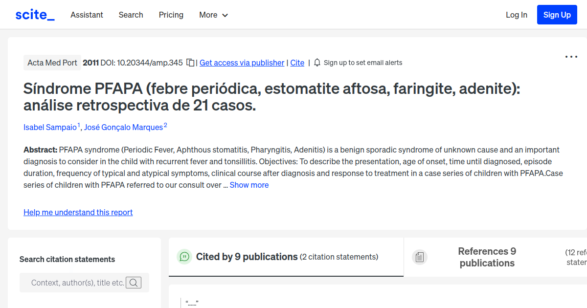 Síndrome PFAPA (febre periódica, estomatite aftosa, faringite, adenite ...