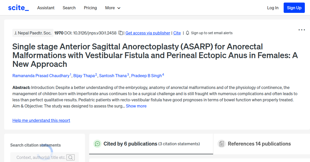 Single stage Anterior Sagittal Anorectoplasty (ASARP) for Anorectal ...