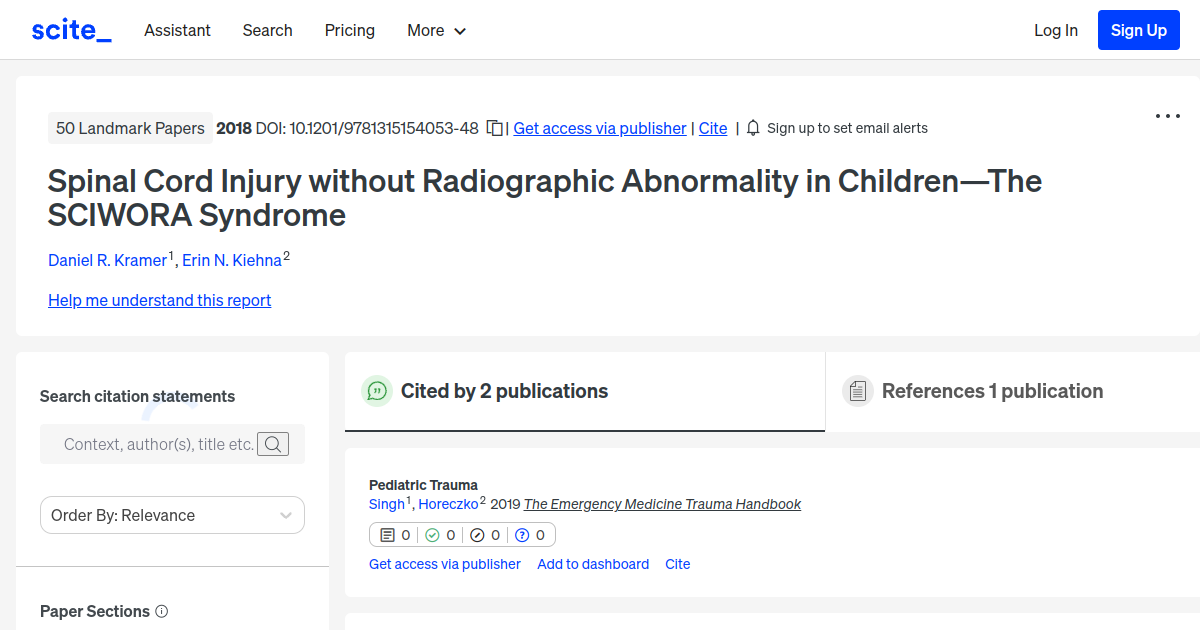 Spinal Cord Injury without Radiographic Abnormality in Children—The ...