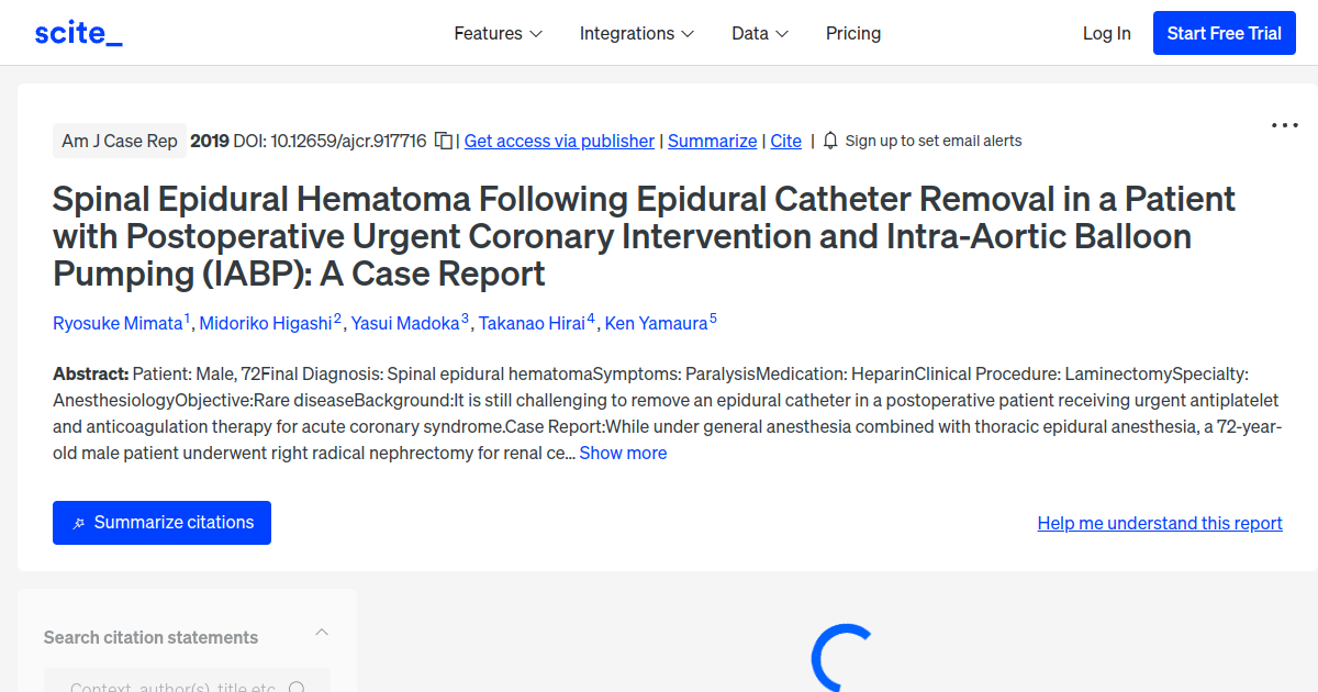 Spinal Epidural Hematoma Following Epidural Catheter Removal in a ...