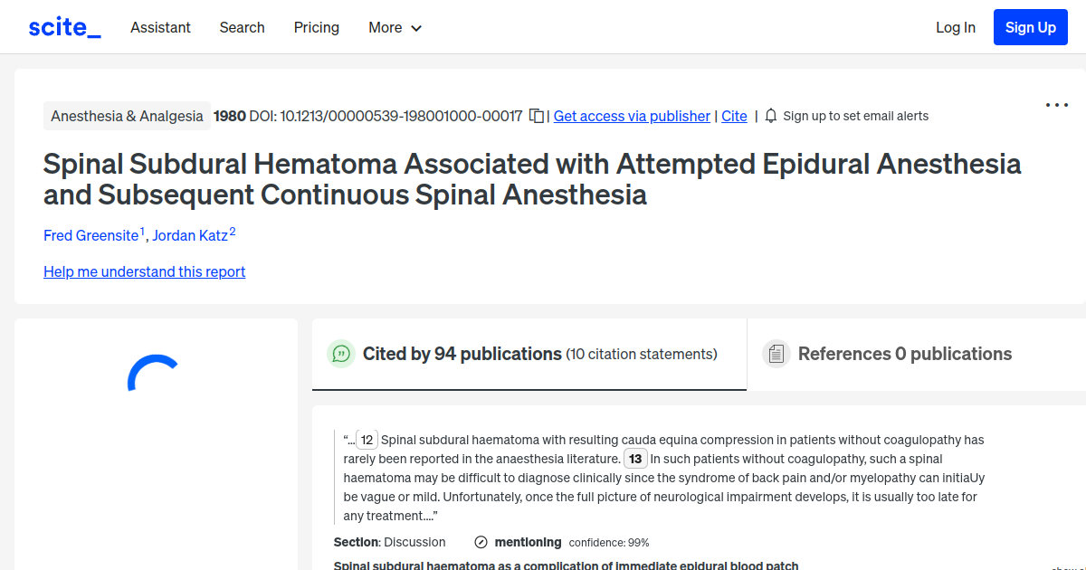 Spinal Subdural Hematoma Associated with Attempted Epidural Anesthesia ...