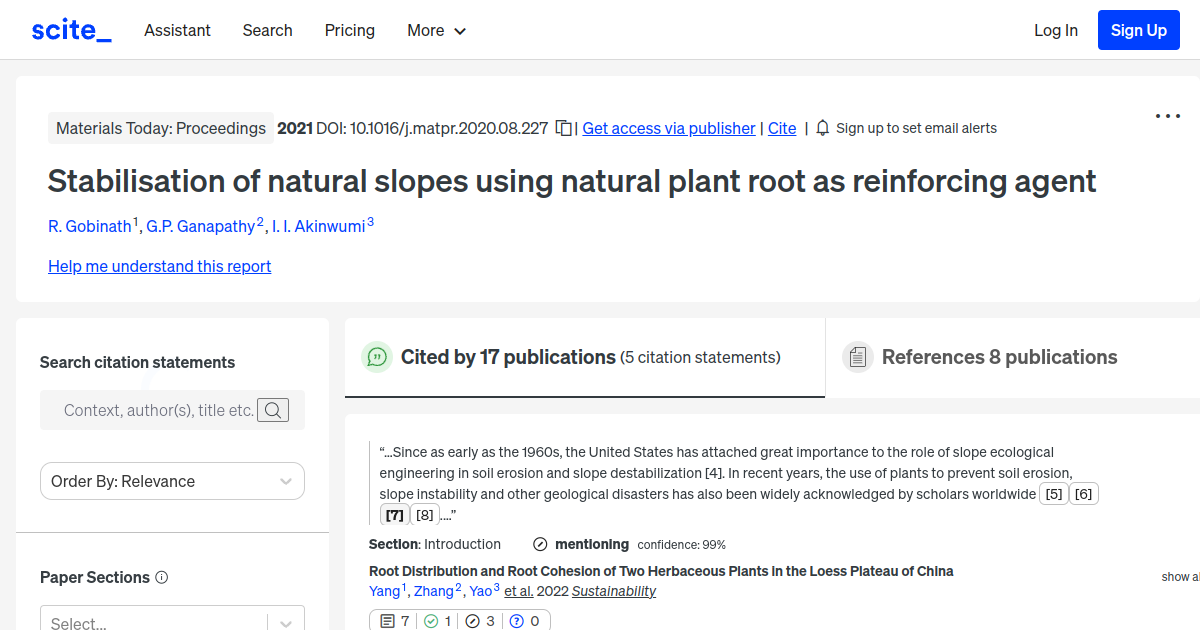 Stabilisation of natural slopes using natural plant root as reinforcing ...