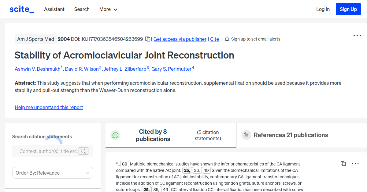 Stability of Acromioclavicular Joint Reconstruction - [scite report]