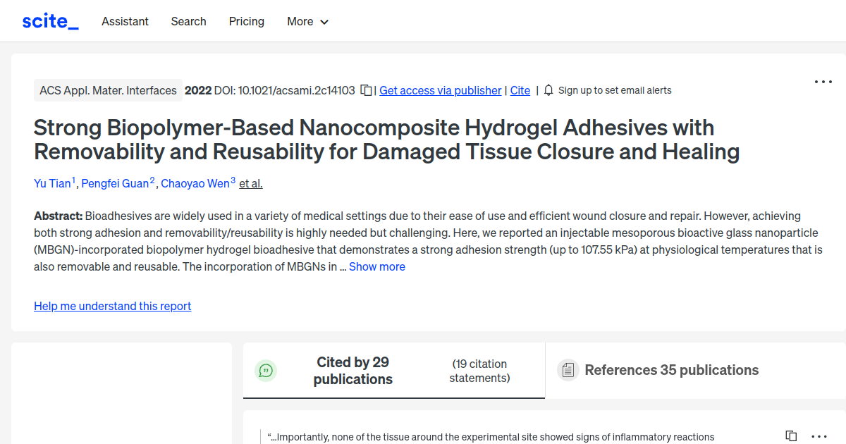 Strong Biopolymer-Based Nanocomposite Hydrogel Adhesives with ...
