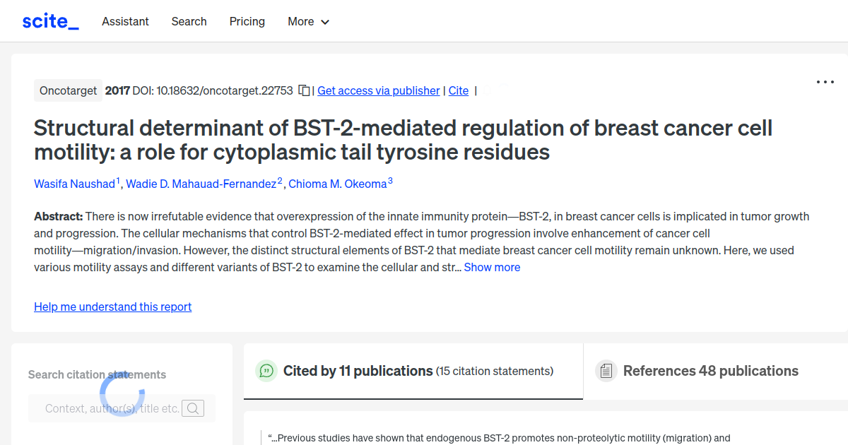 Structural determinant of BST-2-mediated regulation of breast cancer ...