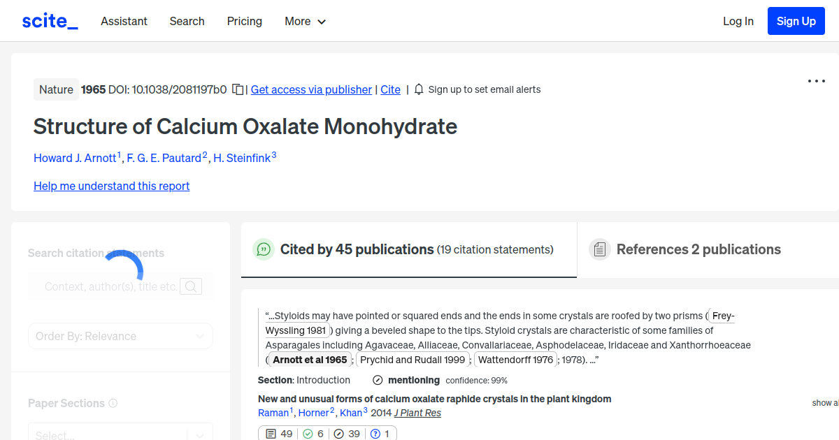 Structure of Calcium Oxalate Monohydrate - [scite report]