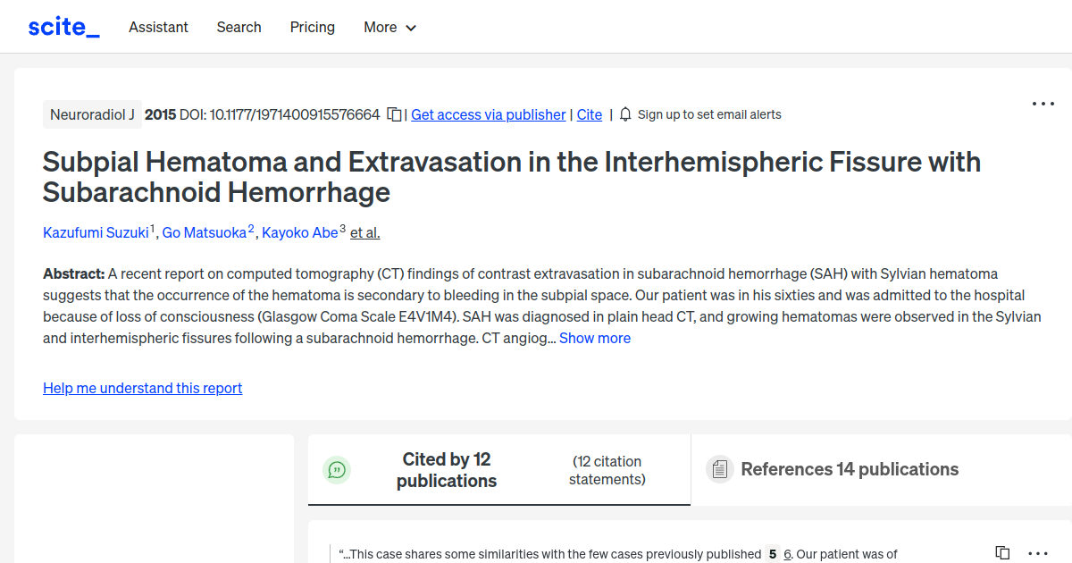 Subpial Hematoma and Extravasation in the Interhemispheric Fissure with ...