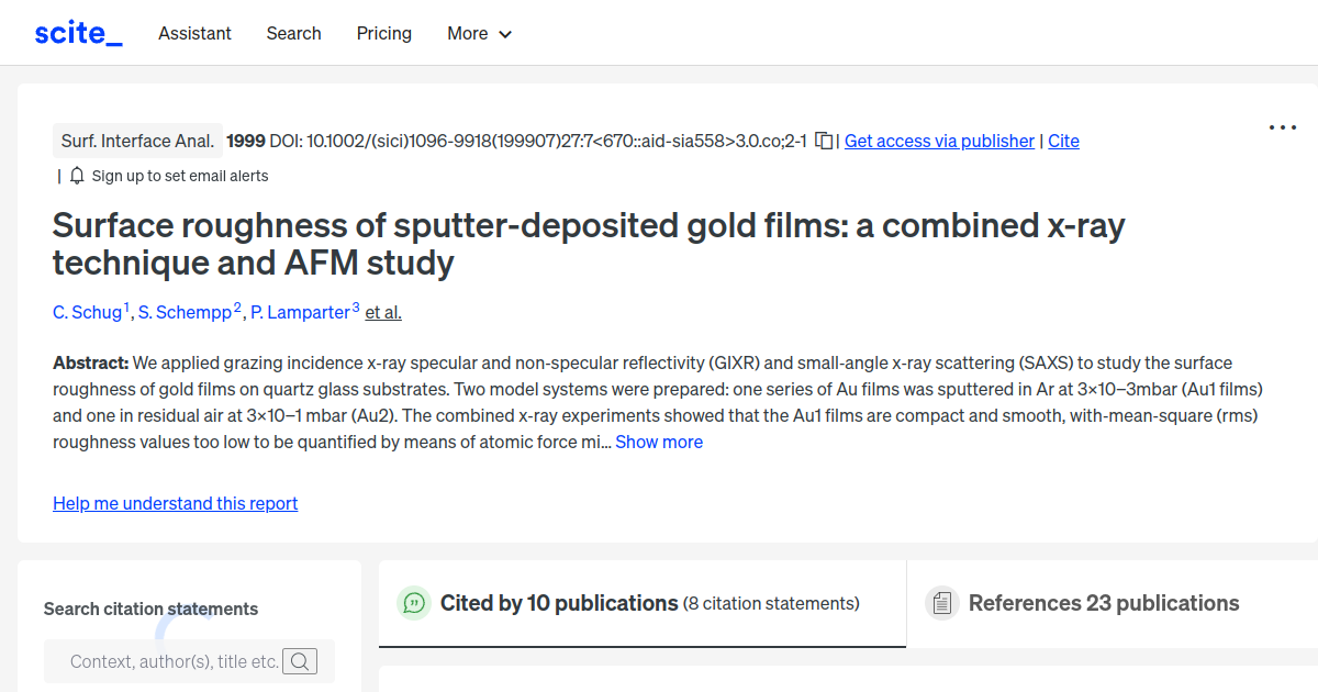 Surface roughness of sputter-deposited gold films: a combined x-ray ...