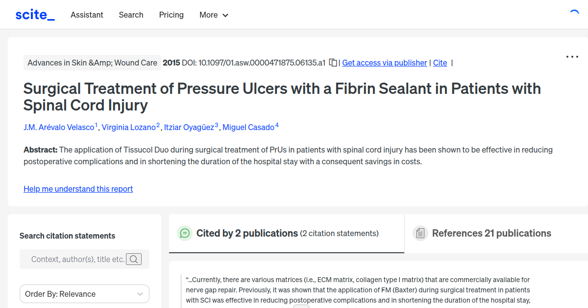 Surgical Treatment of Pressure Ulcers with a Fibrin Sealant in Patients ...