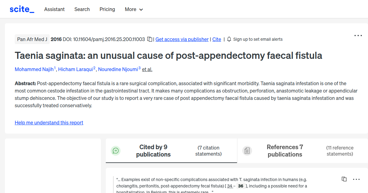 Taenia saginata: an unusual cause of post-appendectomy faecal fistula ...