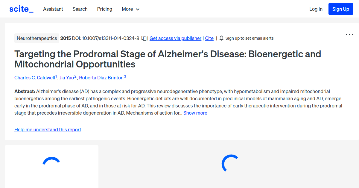 Targeting the Prodromal Stage of Alzheimer's Disease: Bioenergetic and ...