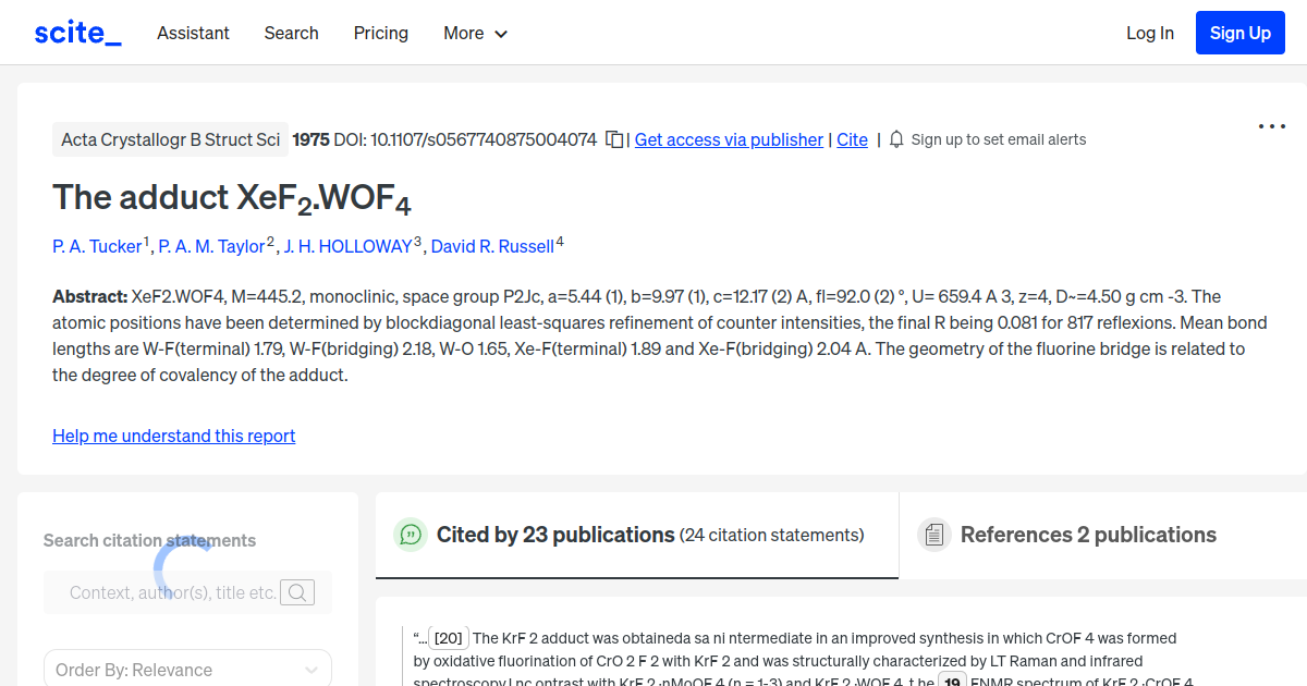 The adduct XeF 2 .WOF 4 - [scite report]