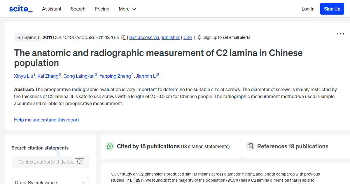 The anatomic and radiographic measurement of C2 lamina in Chinese ...