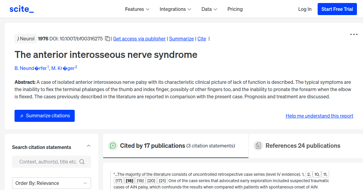 The anterior interosseous nerve syndrome